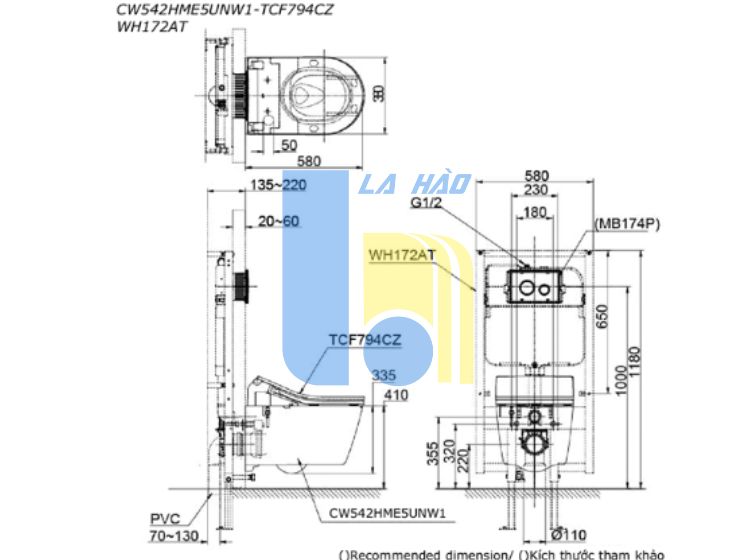 Bồn Cầu TOTO CW542HME5UNW1/TCF795C2Z/WH172AAT Nắp Điện Tử Treo Tường